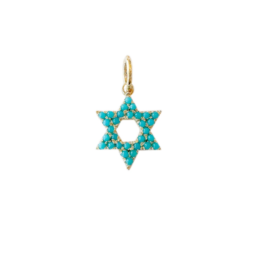 Turquoise Star of David Pendant: XS Size, 14K Solid Gold & Natural ...