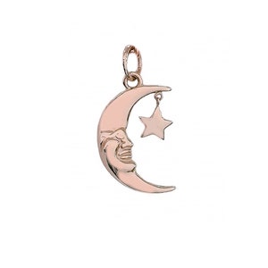 Smiling Crescent Moon 14K Solid Gold Charm Pendant celestial Dangling ...