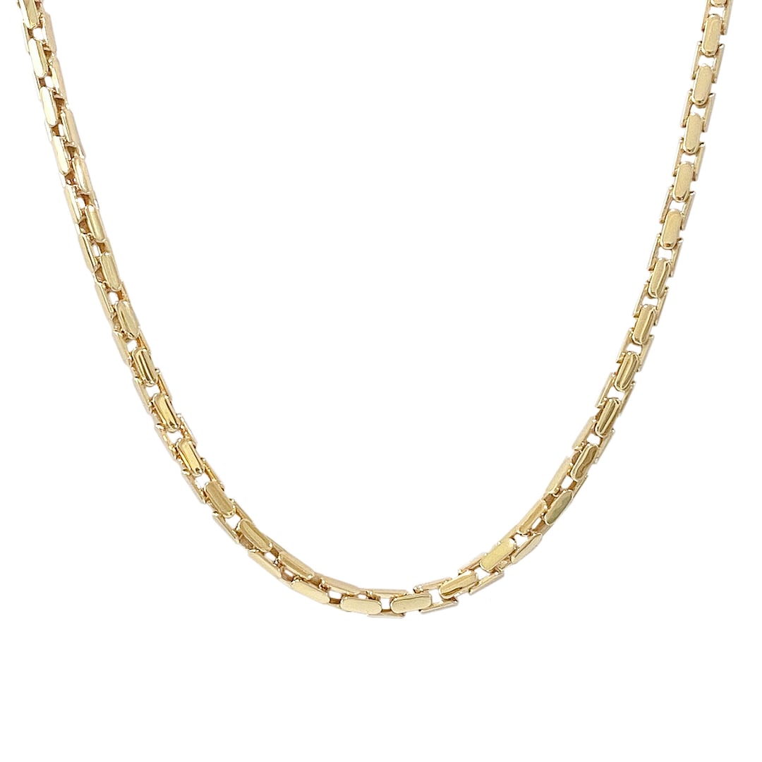 Long Link 14K Solid Gold Biker Box Chain Link Necklace, Small Size ...