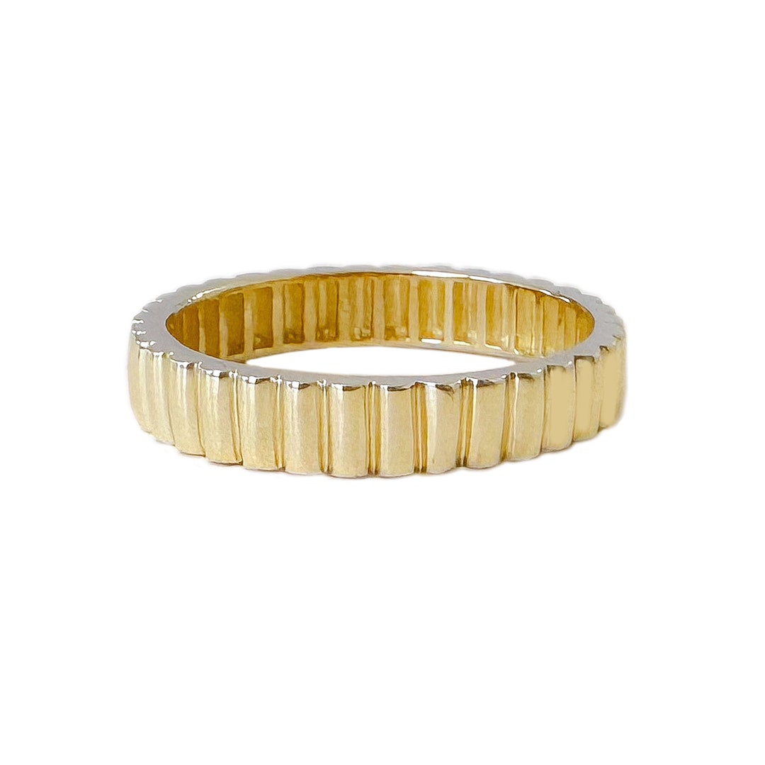 Ribbed 14K Solid Gold Thick Eternity Band Ring (riveted Thick Solid Gold Unisex Statement ...