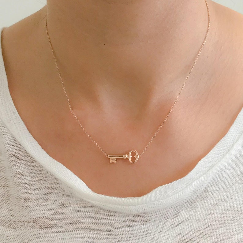 14K Solid Gold Key Pendant Necklace Small Size detailed - Etsy