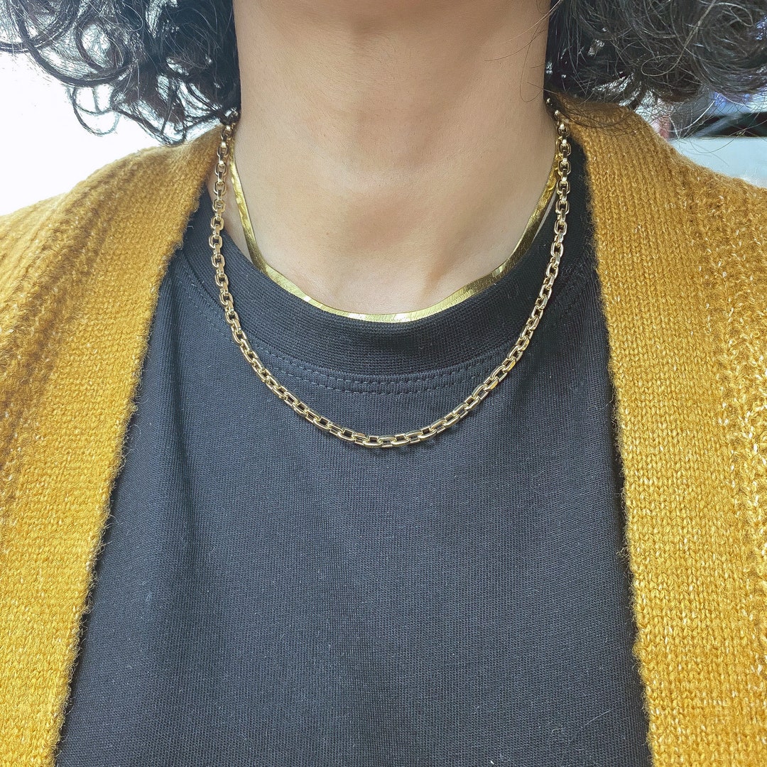 Rolo Chain 14K Solid Gold Necklace: Italian Flat Oval Link Chain for ...
