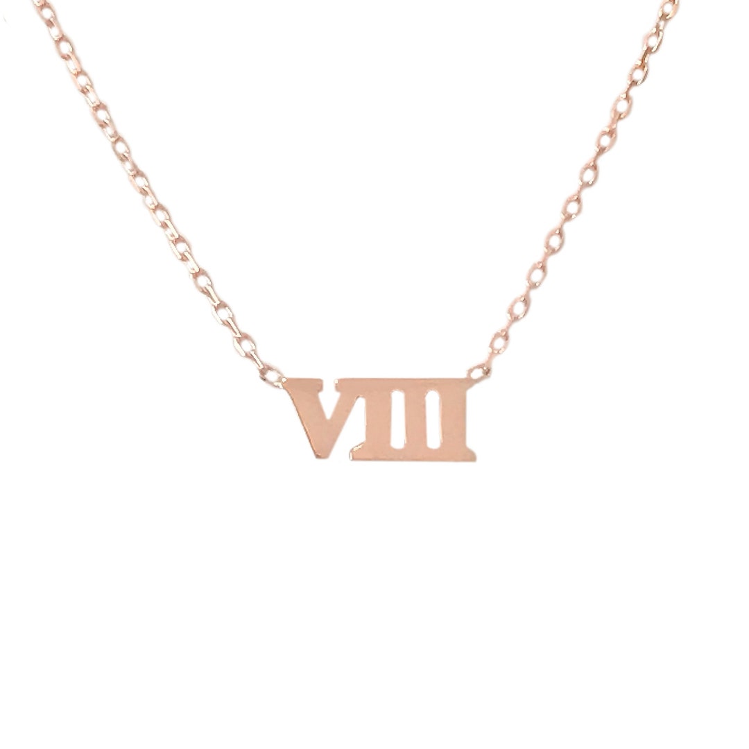 Personalized Roman Numerals 14K Solid Gold Necklace (unique Dainty ...