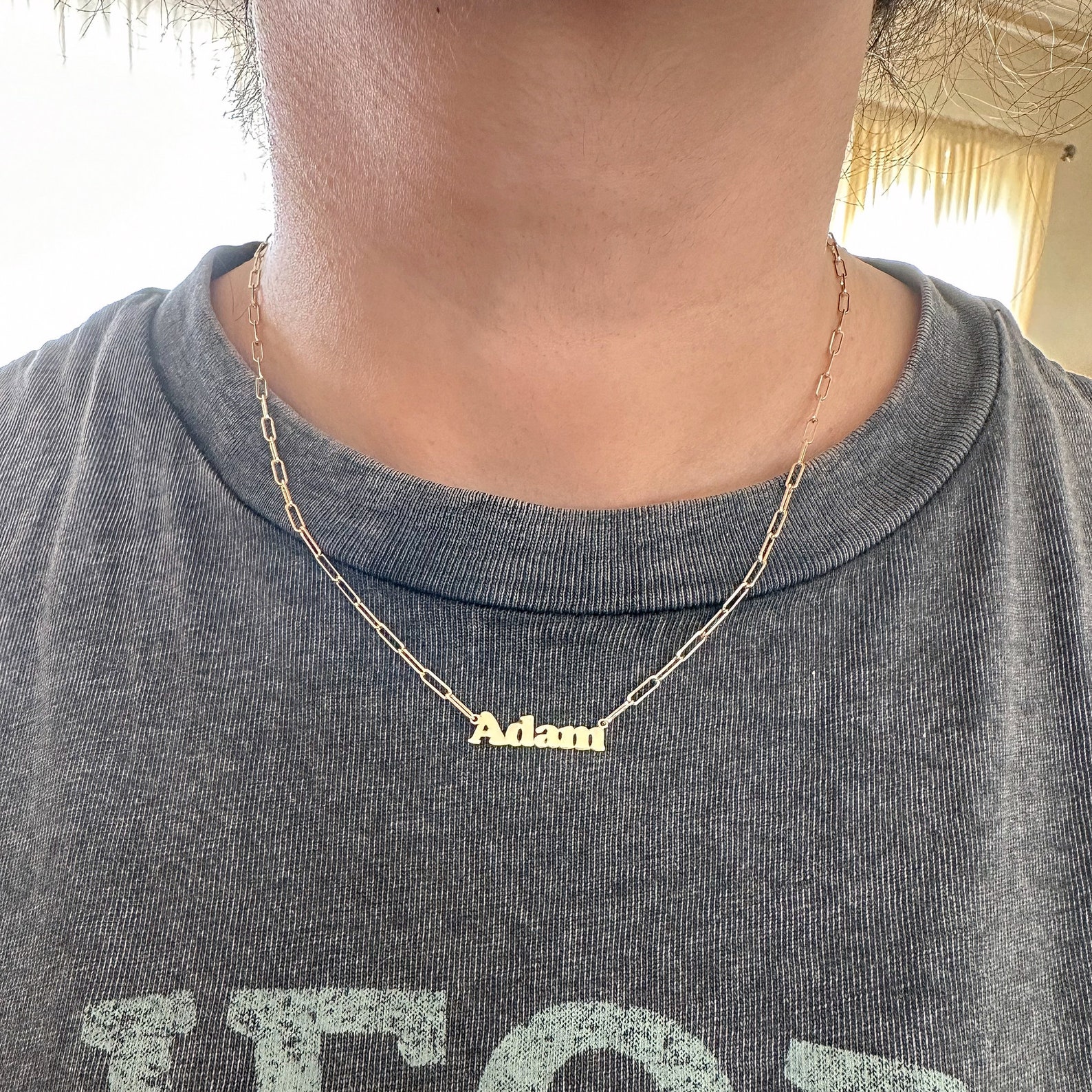 Block Font Nameplate 14K Solid Gold Necklace (unique Custom Classic ...