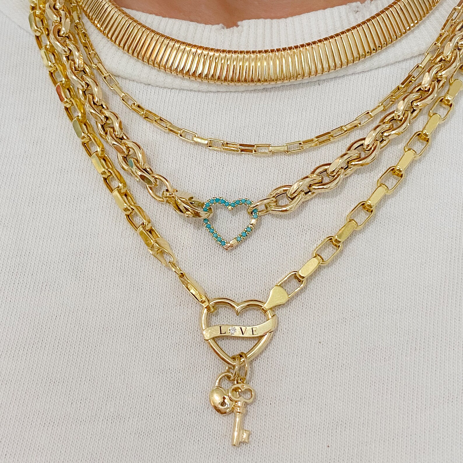Long Link 14K Solid Gold Box Chain Link Necklace Large Size - Etsy