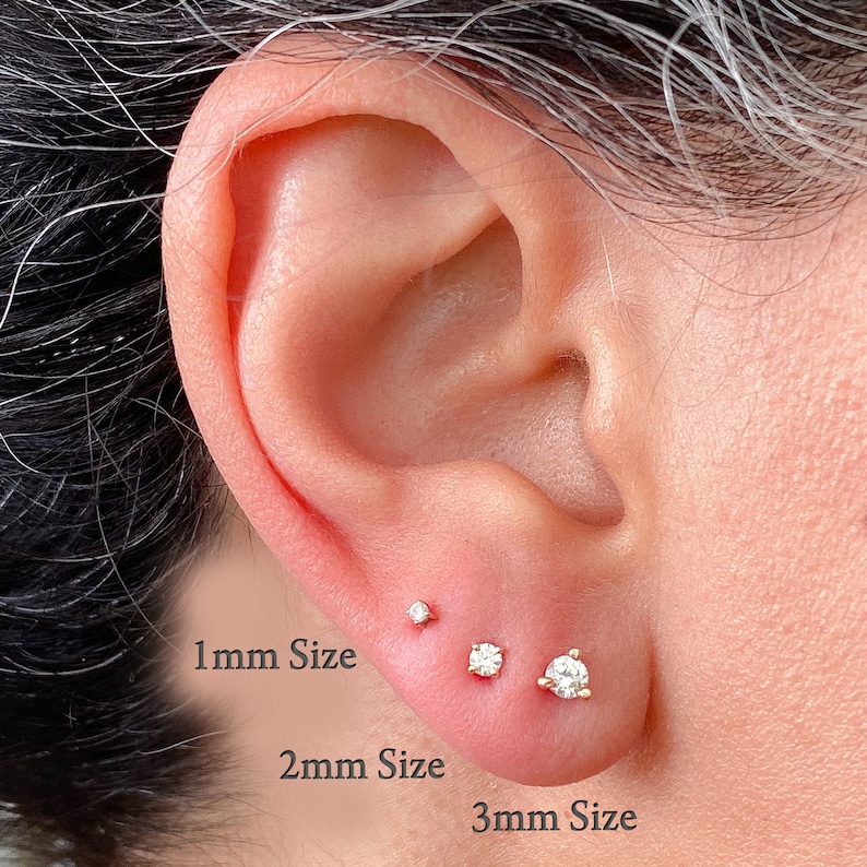 Diamond Stud 14K Solid Gold Earring: 2mm Solitaire, Classic Natural ...