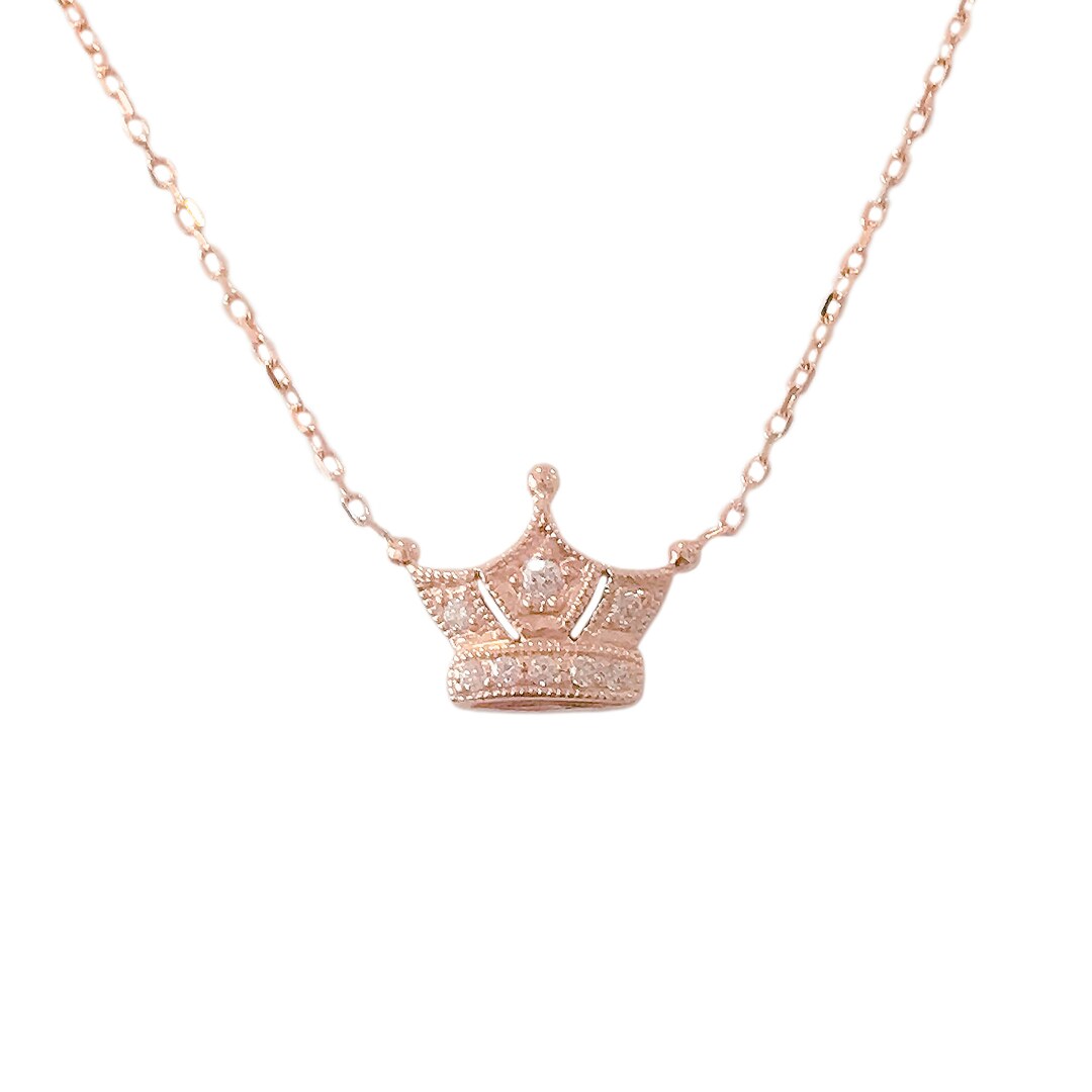 14K Solid Gold Diamond Crown Necklace: Natural Real Pavé Diamond Tiara ...