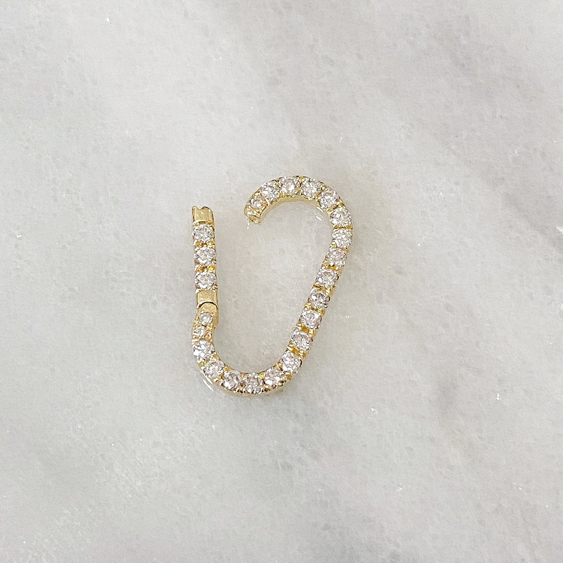 Diamond Elongated Oval 14K Solid Gold Enhancer Charm Pendant | Etsy