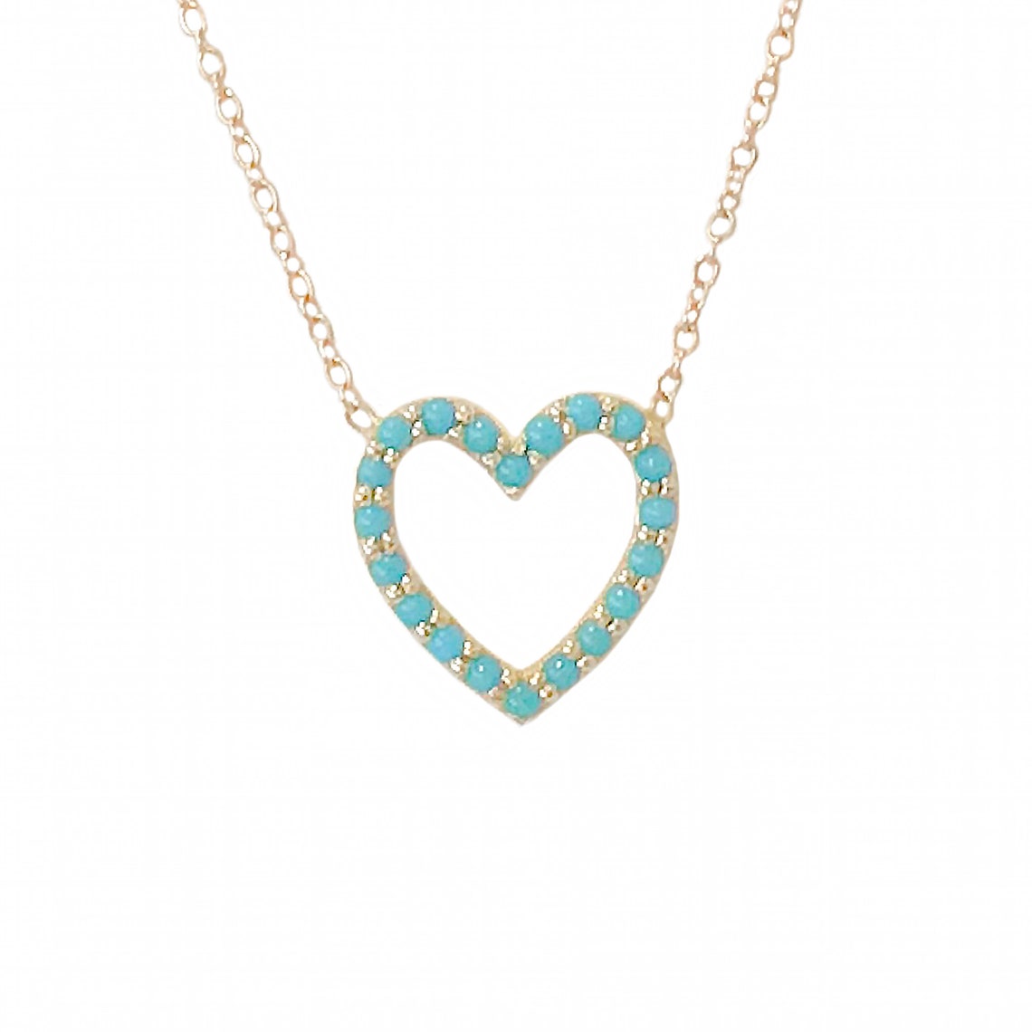 Heart Shape Turquoise 14K Solid Gold Frame Necklace Small | Etsy