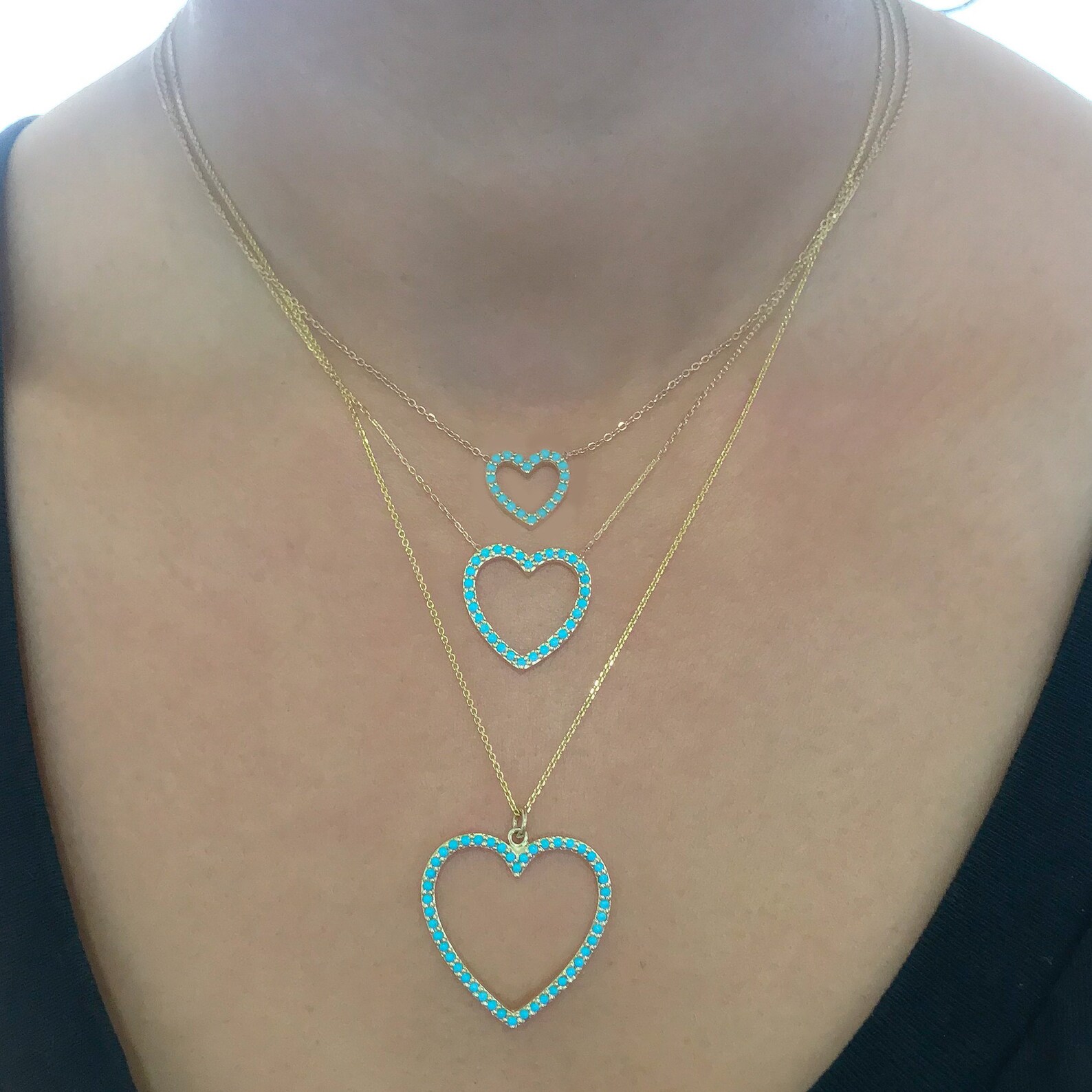 Heart Shape Turquoise 14K Solid Gold Necklace Large Size - Etsy