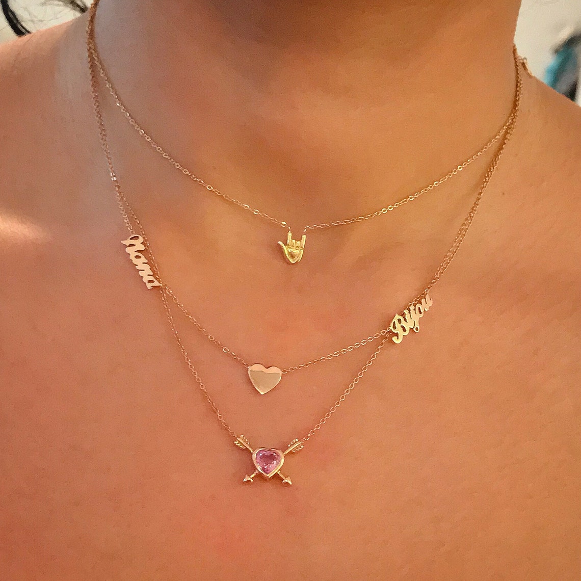 ILY Hand Sign Language 14K Solid Gold Necklace: Unisex Charm Pendant ...