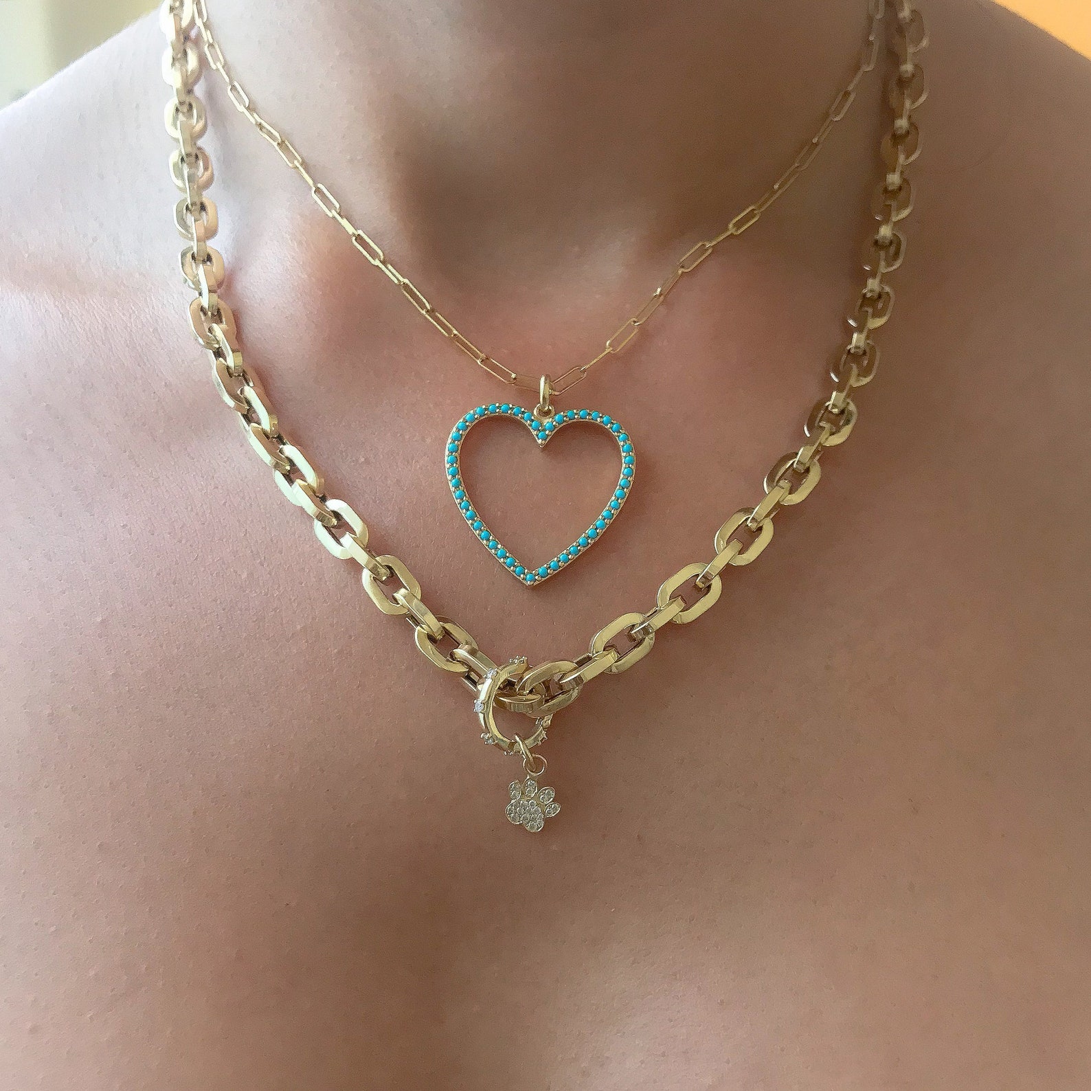 Heart Shape Turquoise 14K Solid Gold Necklace Large Size - Etsy