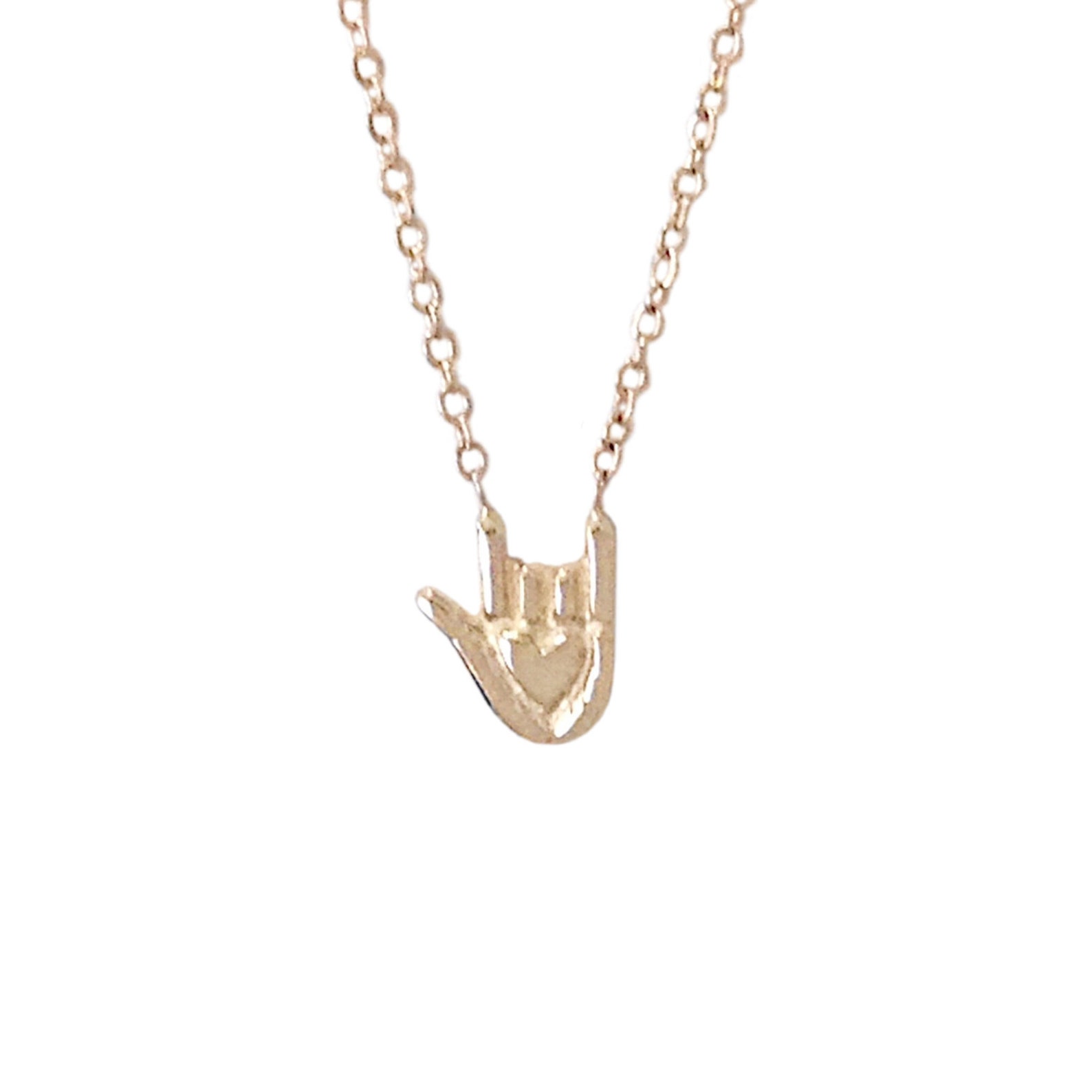 14K Solid Gold 'ILY' Hand Sign Necklace detailed Hand Sign Language 'I ...