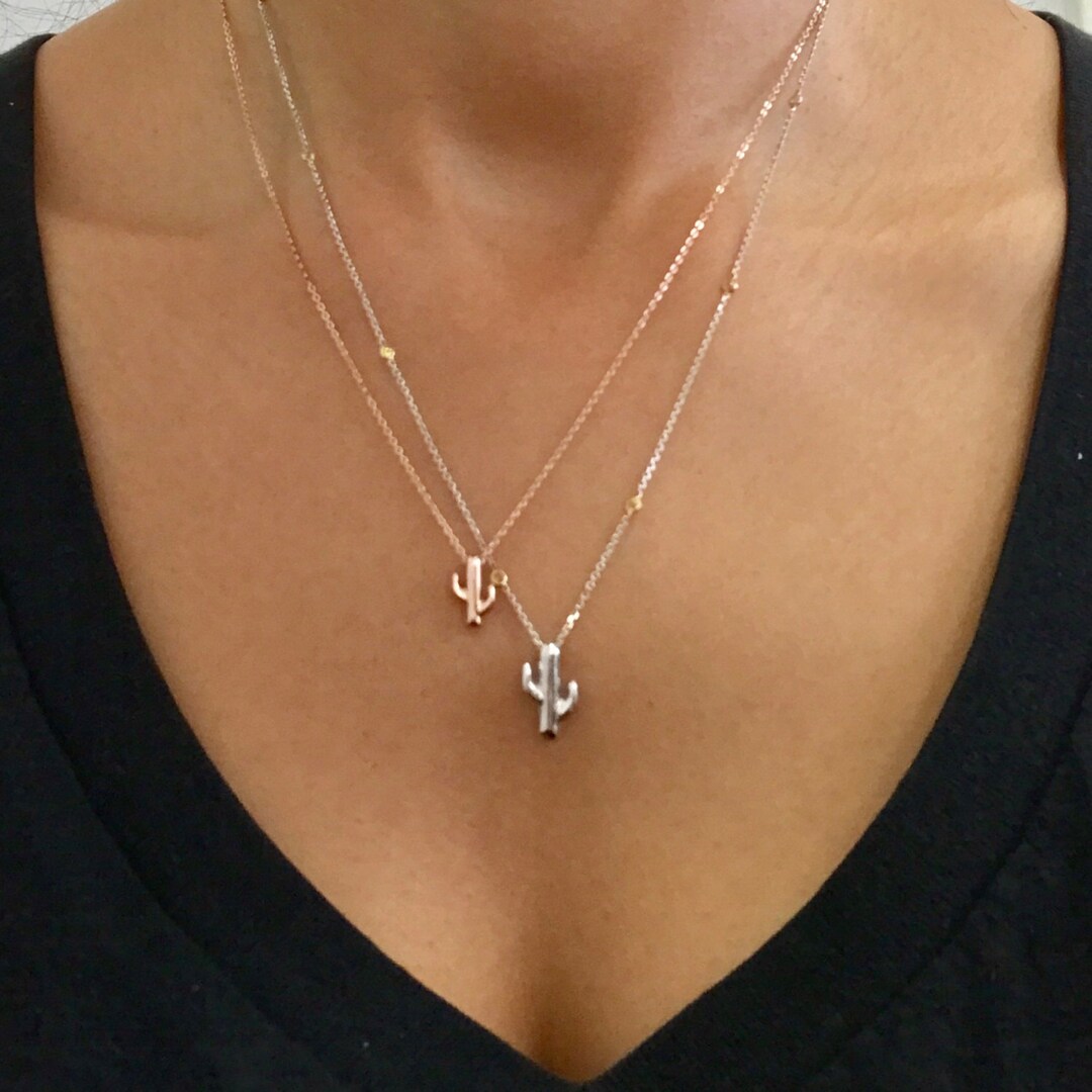 Cactus 14K Solid Gold Necklace (unique Detailed Unisex 3D Saguaro ...