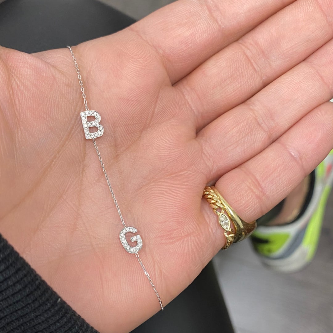 Asymmetrical Diamond Initial 14K Solid Gold Necklace: Personalized ...