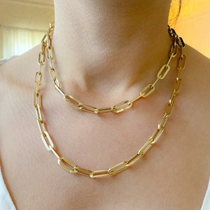 Thick Elongated Flat Oval Link 14K Solid Gold Chain Link Necklace, XL ...