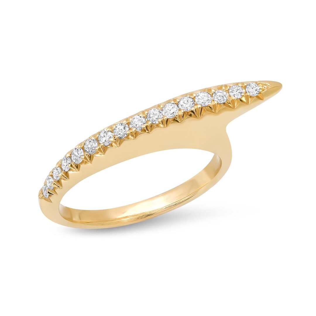 Diamond Shark Fin Ring: 14K Solid Gold Knife Edge Band - Etsy
