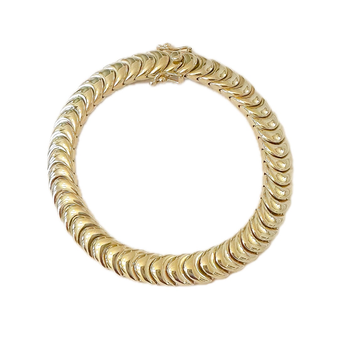 Thick Flat Luna Link 14K Solid Gold Italian Chain Link Bracelet ...