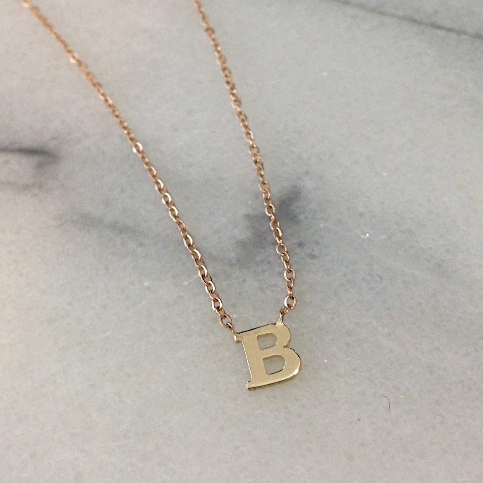 Initial Letter 14K Solid Gold Charm Necklace Dainty | Etsy
