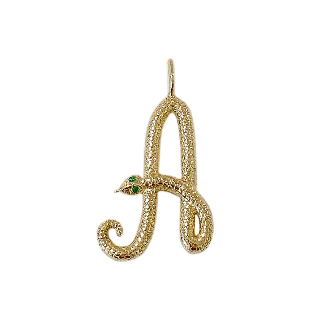 Personalized Snake Initial Letter 14K Solid Gold Charm Pendant (custom ...