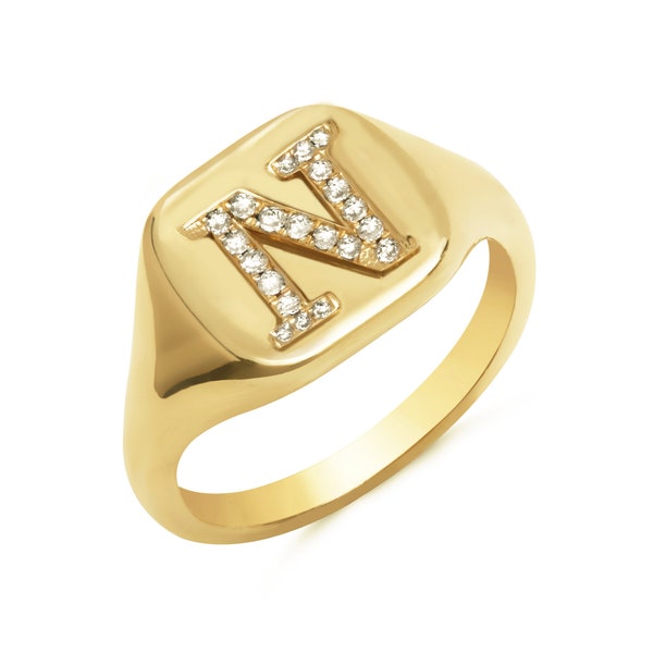 Diamond Initial Ring - Etsy
