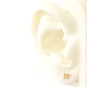 14K Solid Gold Initial Letter Stud Earring, Small Size SINGLE Alphabet ...
