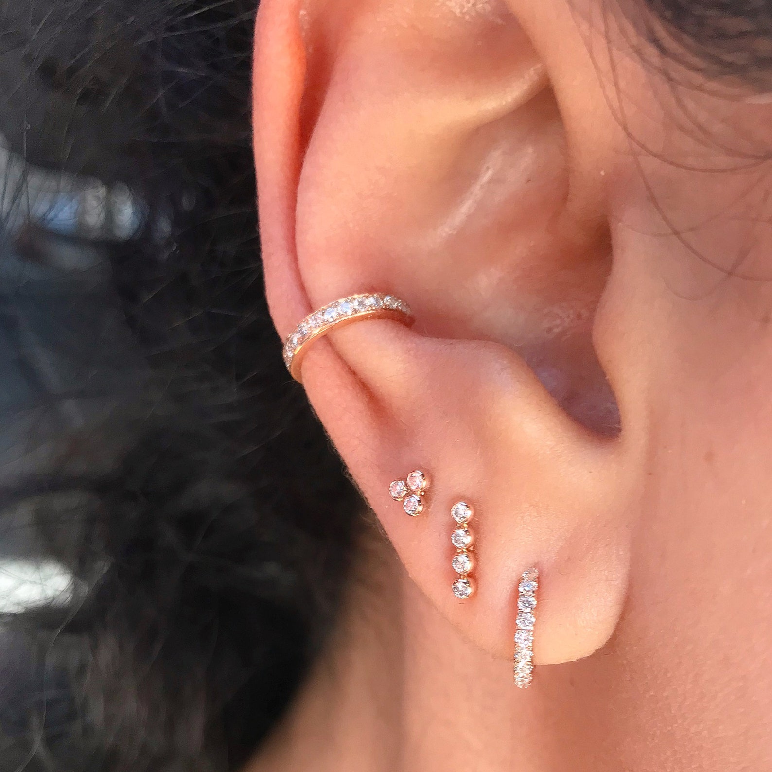 Diamond 14K Solid Gold Ear Cuff Full Pavé Hoop real Diamond - Etsy