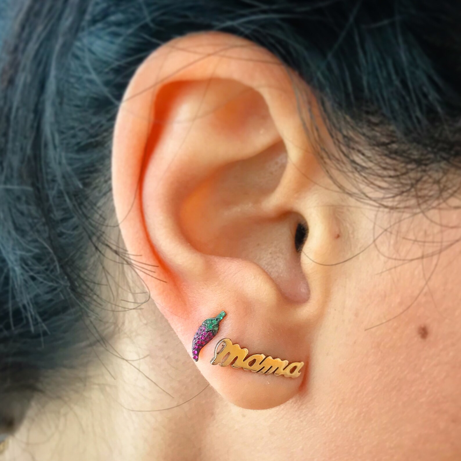 Ruby & Emerald Chili Pepper 14K Solid Gold Stud Earrings food | Etsy