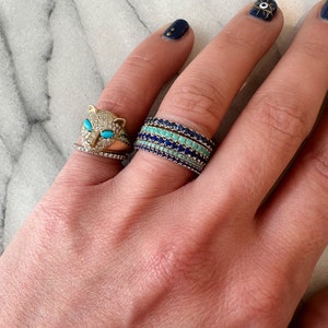 Lapis Full Micro Pavé 14K Solid Gold Eternity Band Ring brilliant Cut Real Lapis Lazuli ...