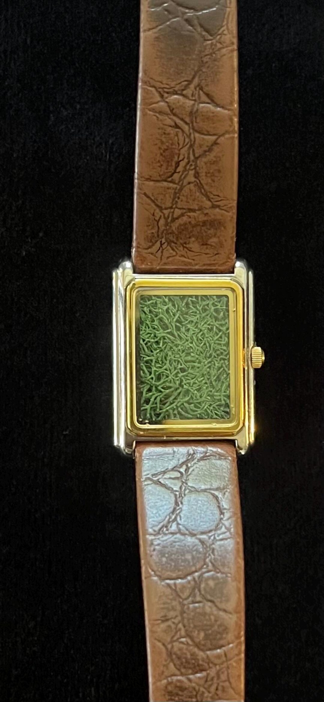 Moss Art Wristwatch: Upcycled Vintage Watch With Brown Strap - Etsy