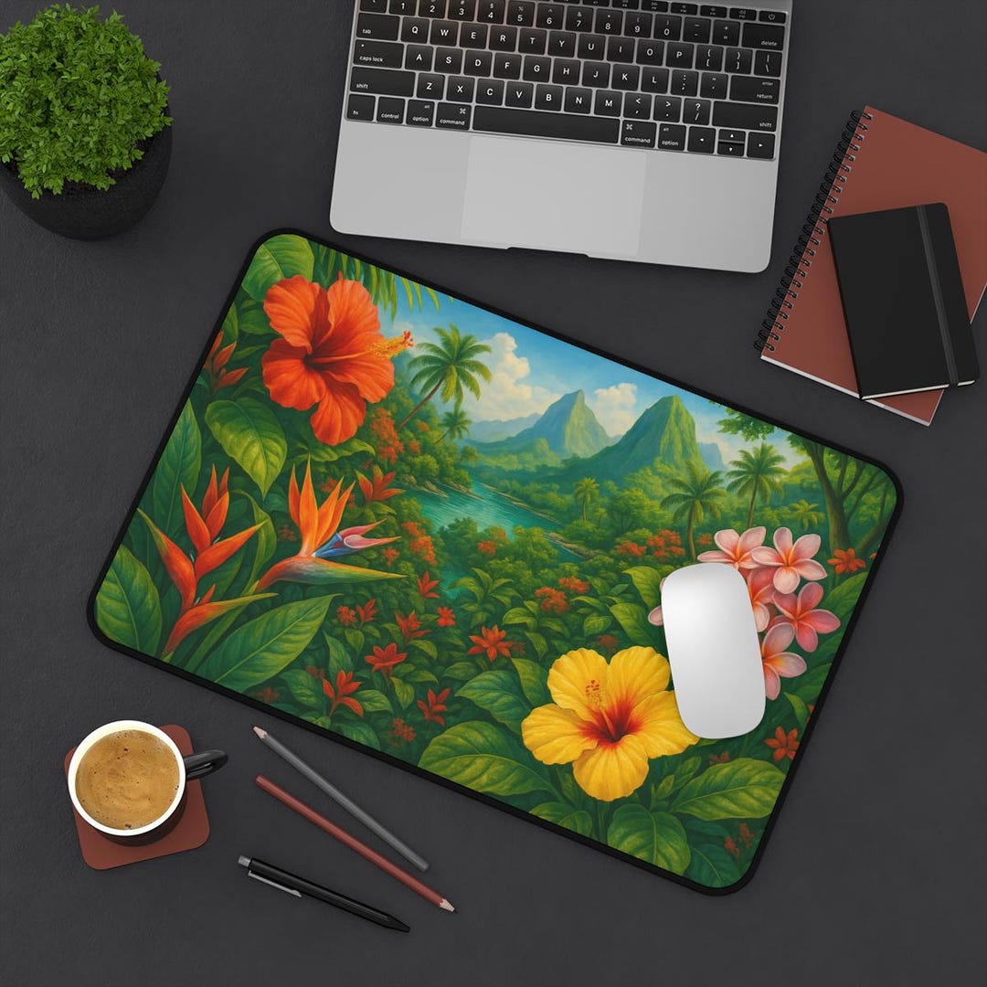 Tropical Desk Mat - Colorful Nature Landscape, Office Decor, Gift for ...