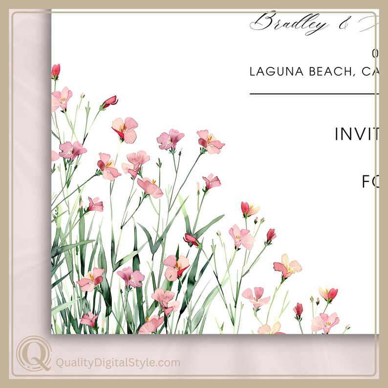 Pink Wildflower Save the Date Photo Card - Wedding Announcement - DIY ...