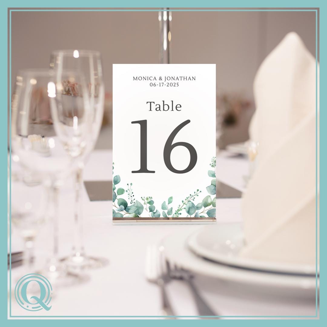 Eucalyptus Table Numbers Template | Watercolor Wedding Table Signs ...