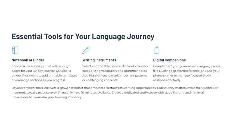 Language Learning Journal – Printable Study Planner With Vocabulary ...