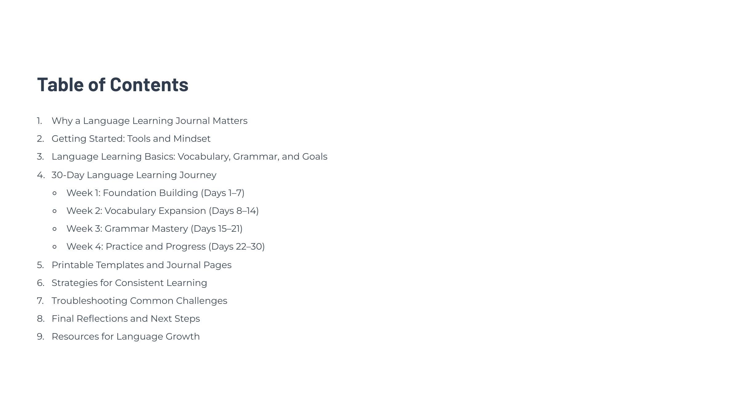 Language Learning Journal – Printable Study Planner With Vocabulary ...