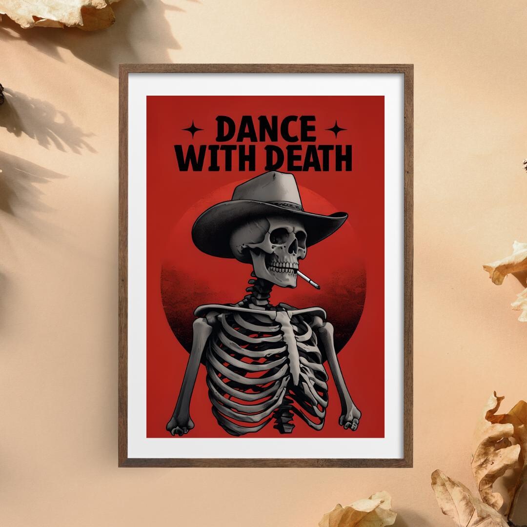 Smoking Bones Skeleton Wall Poster, Western Skeleton, Dance With Death ...