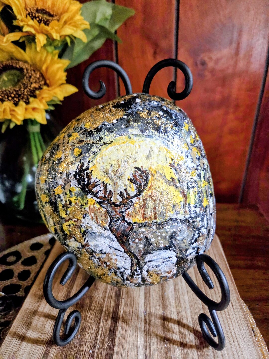 Hand Painted Rock Deer With Large Stand, Deer Gifts - Etsy