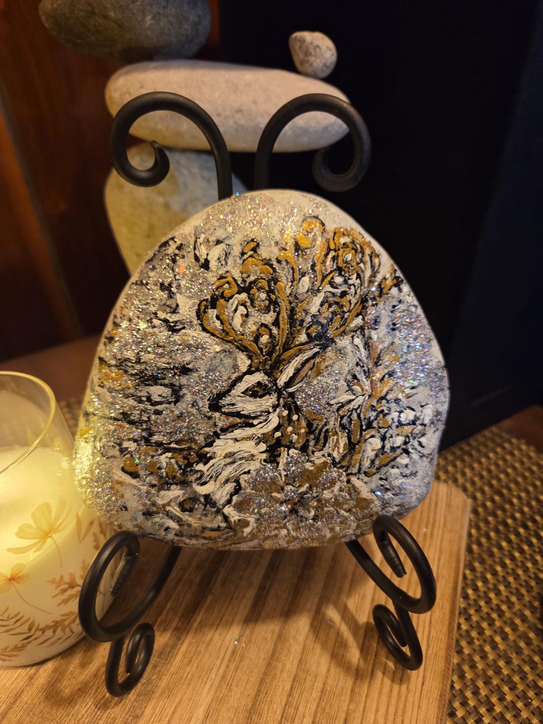 Hand Painted Rock Deer White Large Stand, Winter Wonderland Deer - Etsy