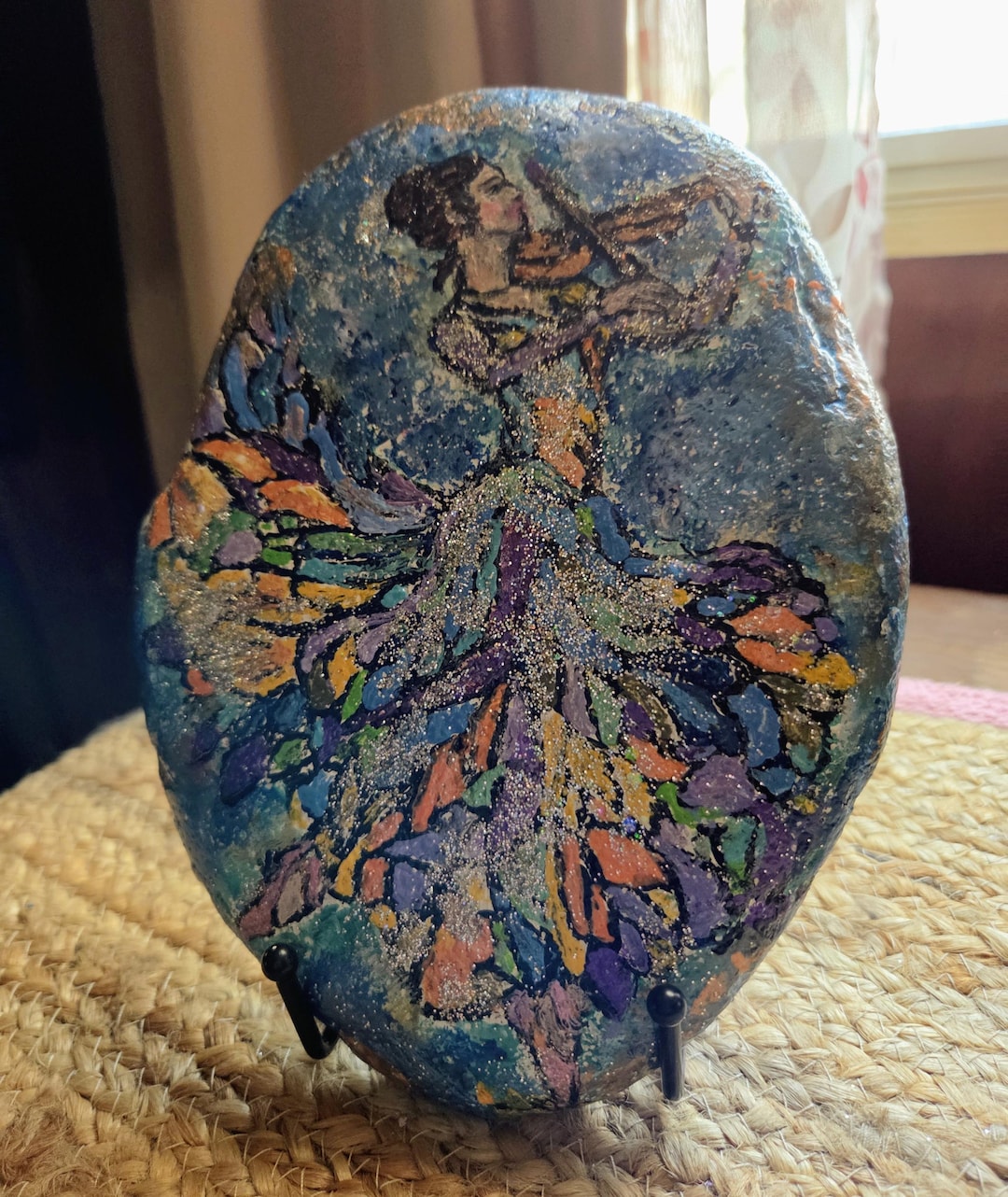 Hand Painted Rock Violinist With Stand, Violin Player - Etsy