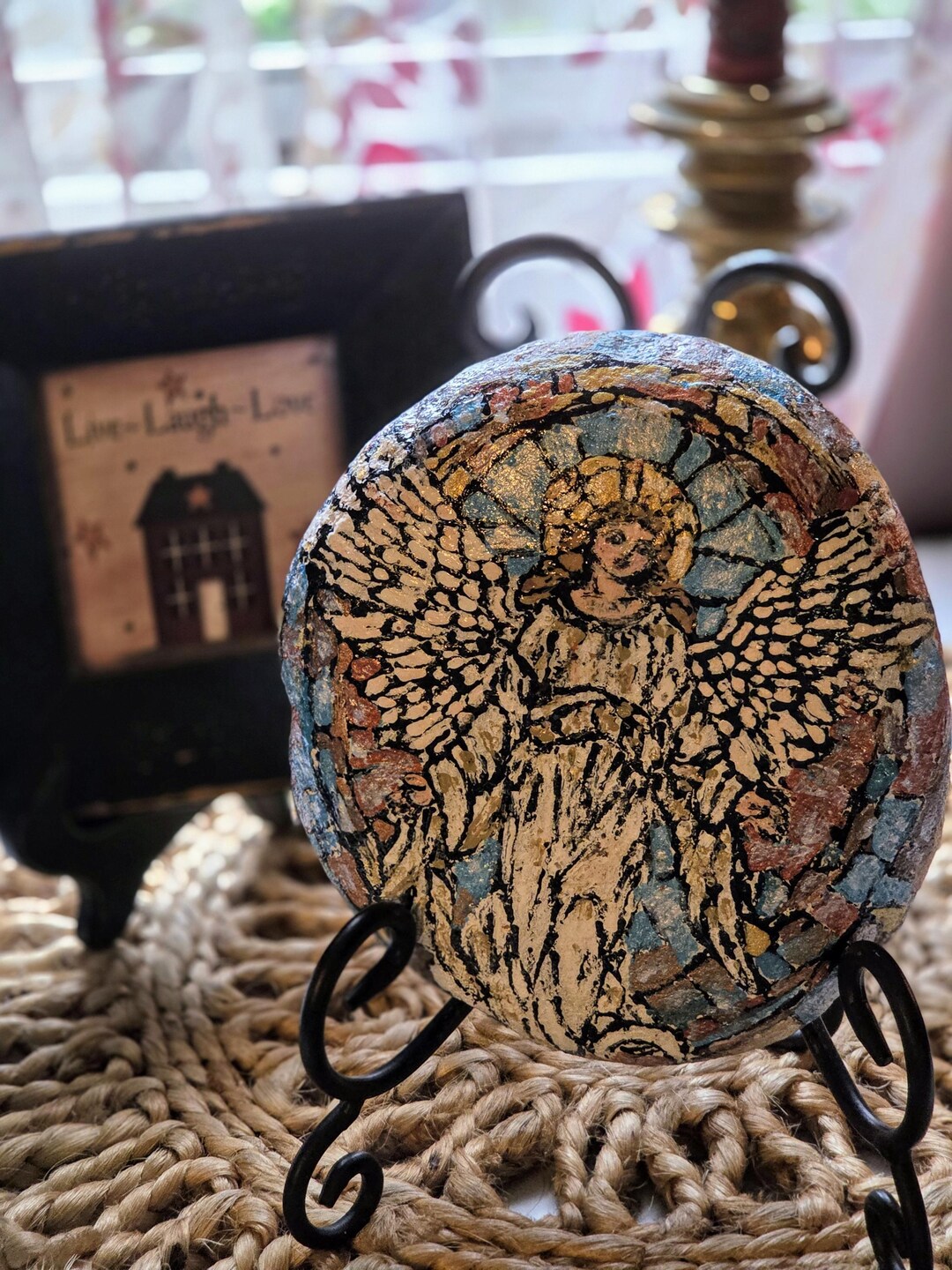 Angel Painted Rock With Large Stand, Angel Stained Glass, Angel Gifts ...