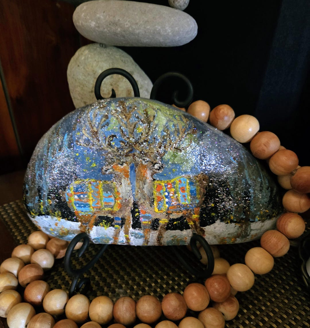 Hand-painted Deer Rock Art With Stand: Nature-inspired Decor - Etsy