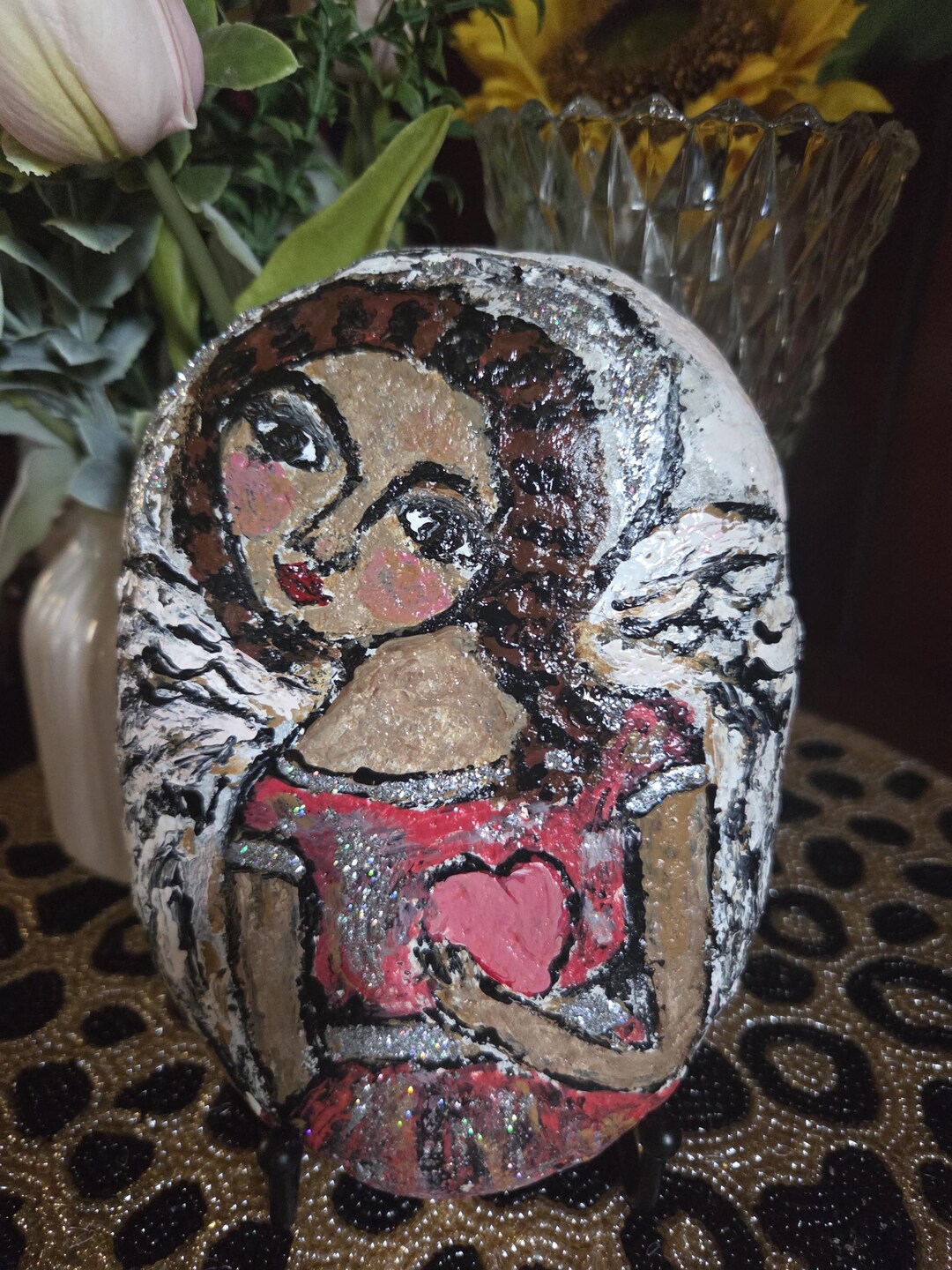 Ebony Angel, Painted Rock Angel Ebony, Beautiful Angel, Angel With ...