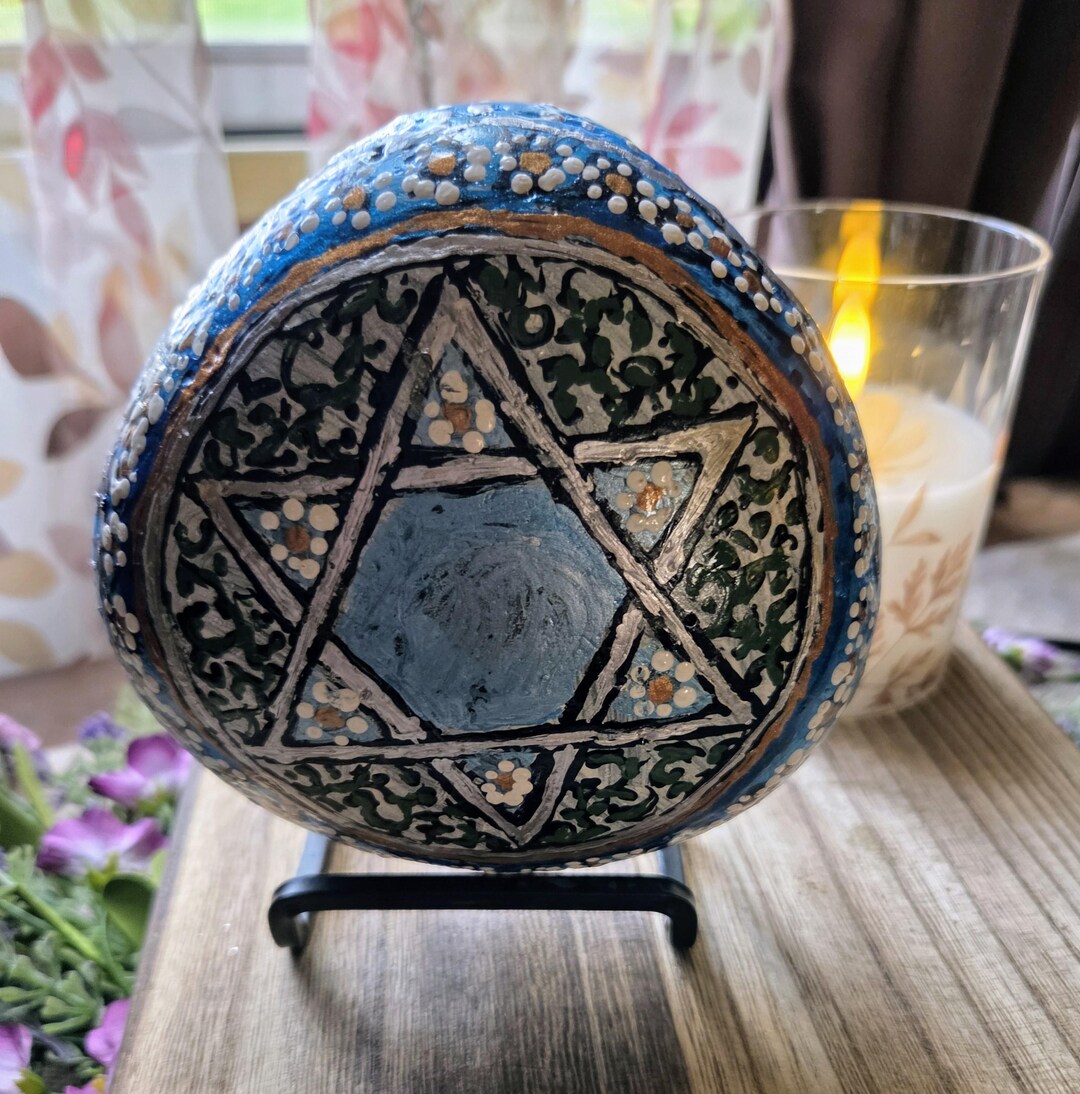 Hand Painted Star of David Rock With Stand, Religious Star - Etsy