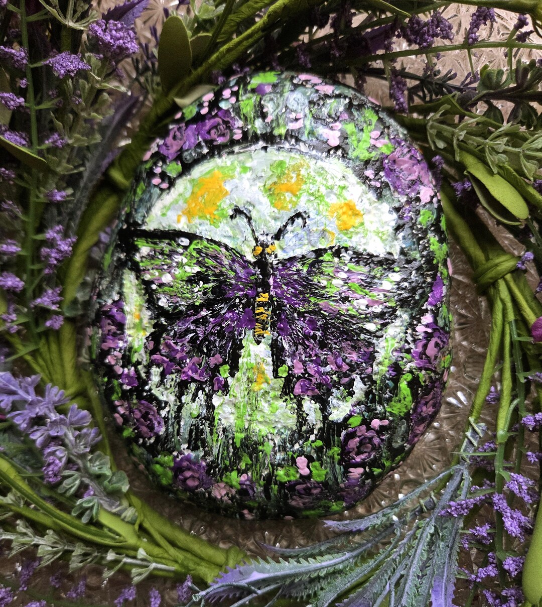 Hand Painted Luna Moth Painted Rock With Stand: Purple Butterfly Decor ...