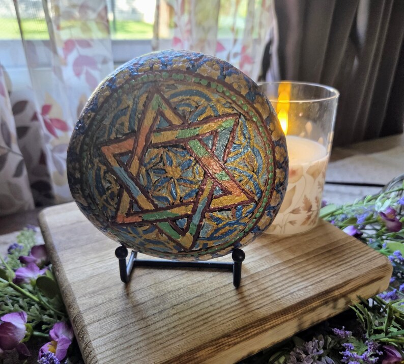 Hand Painted Star of David Rock Art With Stand - Etsy