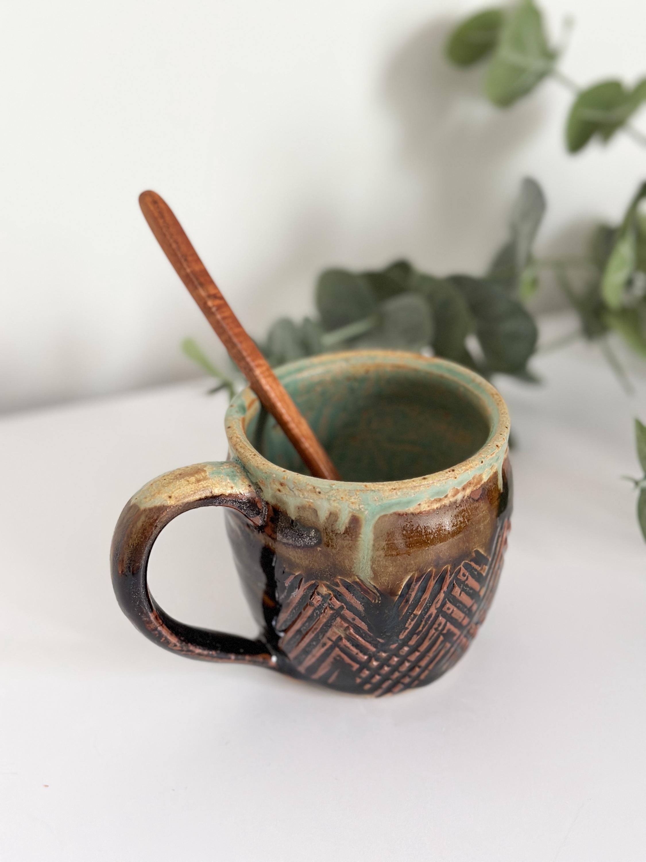 Handmade Stoneware Coffee Mug: Rustic Brown Glaze, Artist Signed - Etsy