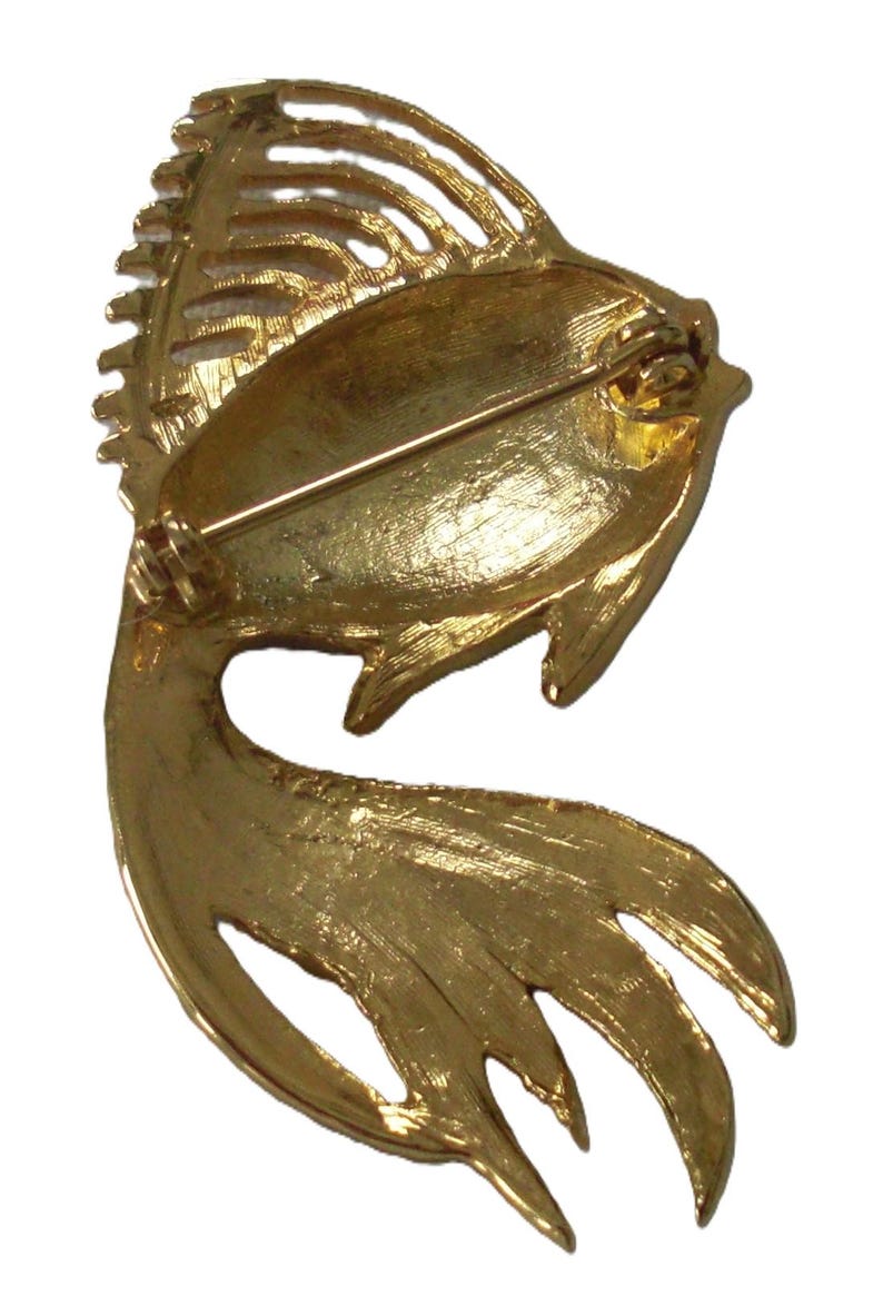 Angelfish Fish Brooch Pin Blue Red Green Enamel Rhinestone Gold Plated ...