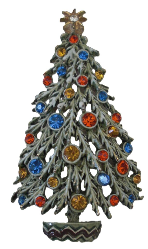 Art Mode ART Christmas Pine Tree Vintage Brooch Pin - Gem