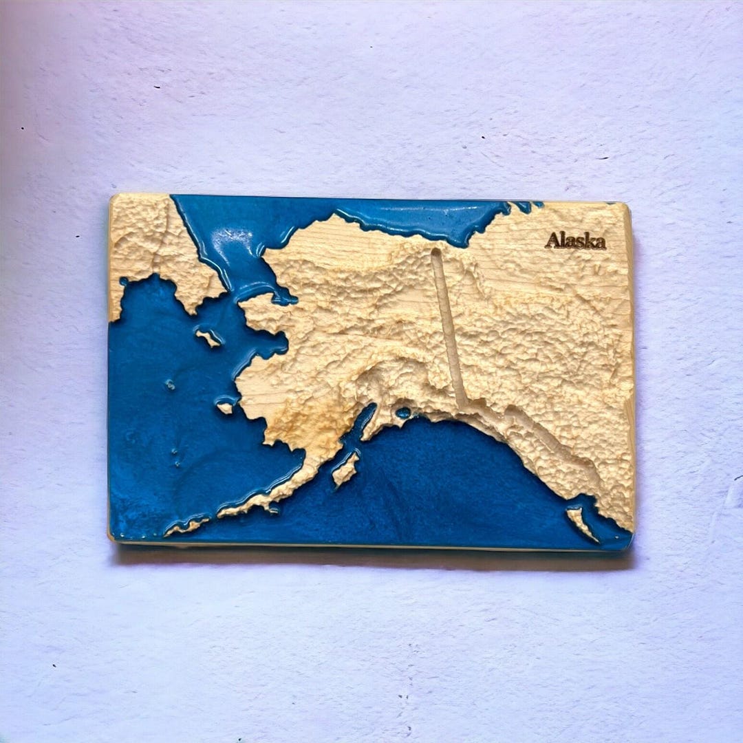 Alaska Wooden Topographical Relief Map With Water Option | Desktop ...