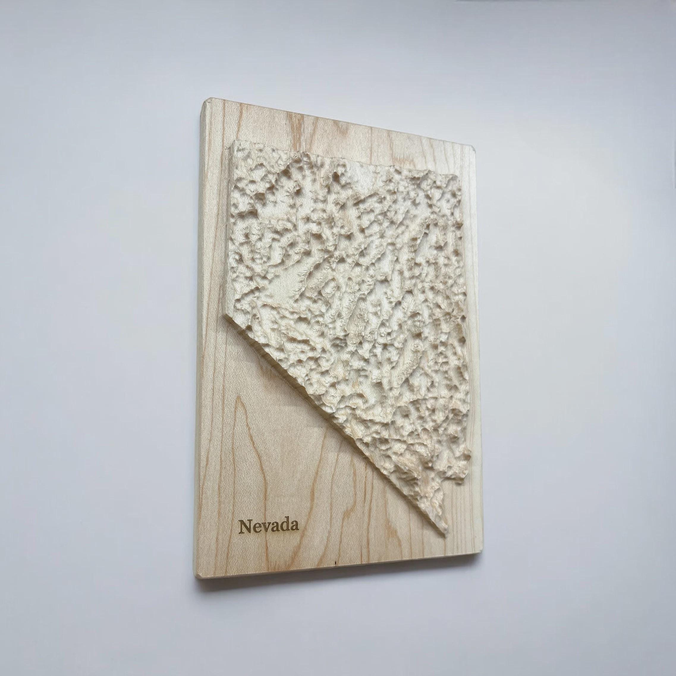 Nevada State 3D Topographic Wooden Map | Wood Carved Relief Map ...